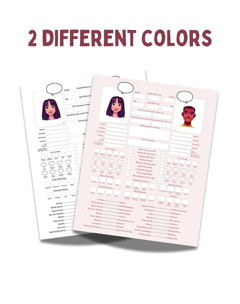Character Relationship Sheet, Digital or Printable Character ...