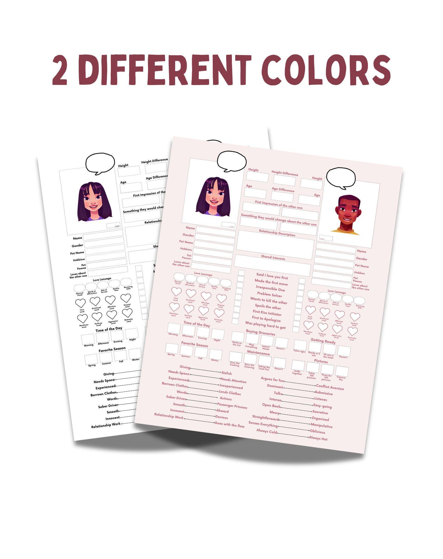Character Relationship Sheet, Digital or Printable Character ...