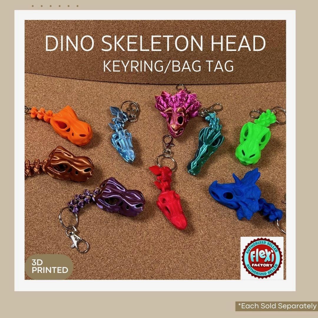 Dinosaur Skull Keychain, Keyring, Backpack Tag, Party Favor, Dinosaur ...
