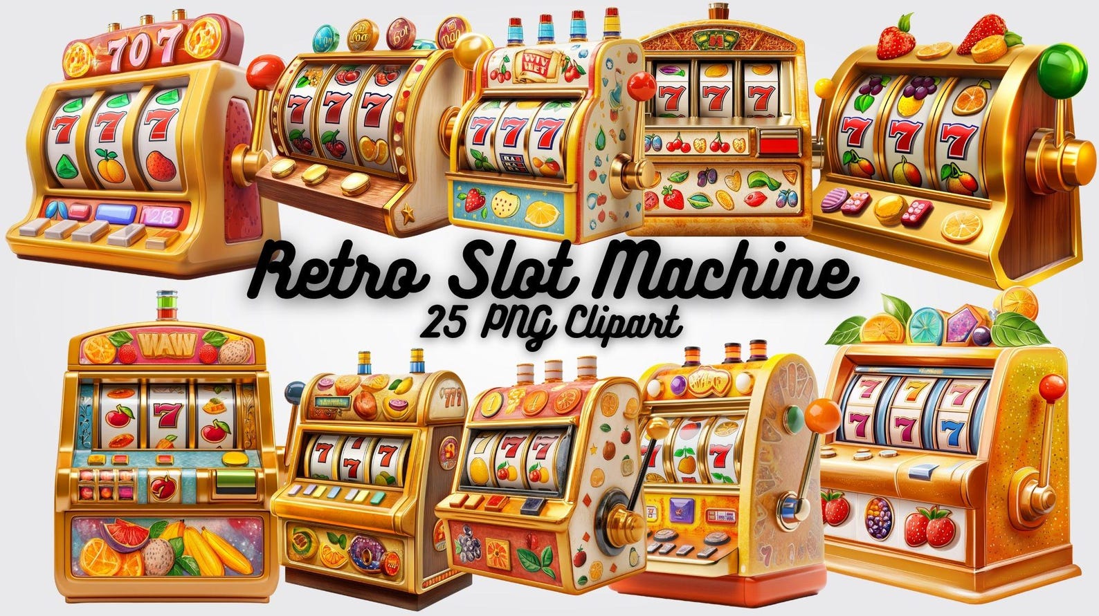 Retro Slot Machine Clipart: Las Vegas Casino Graphics (25 PNG Digital ...