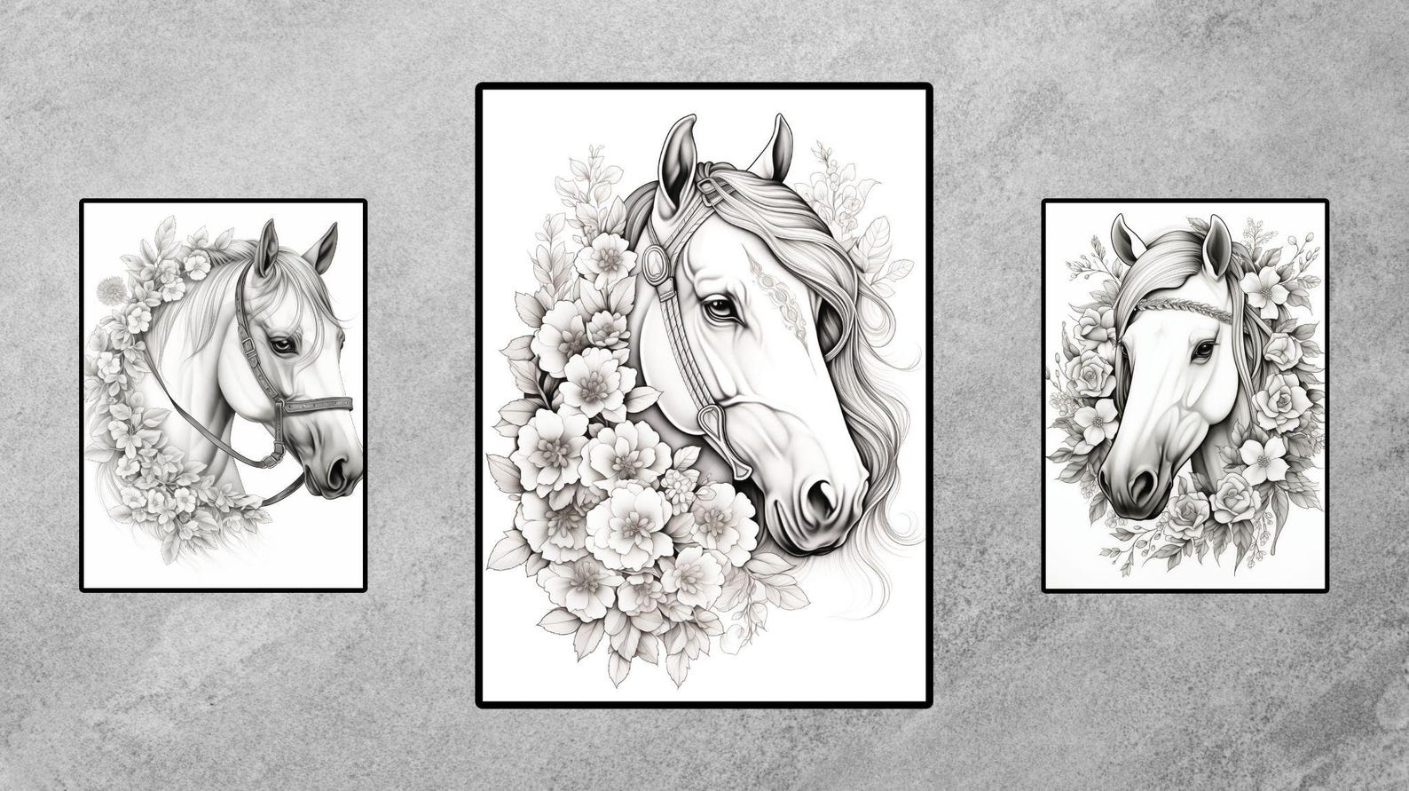 50 Floral Horse Coloring Pages, Flowers and Horse Coloring Book for ...
