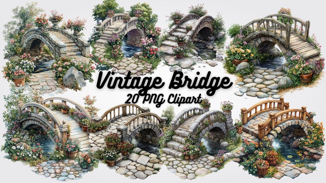 Vintage Stone Bridge Clipart: Rustic PNG Graphics (20 Files) - Etsy