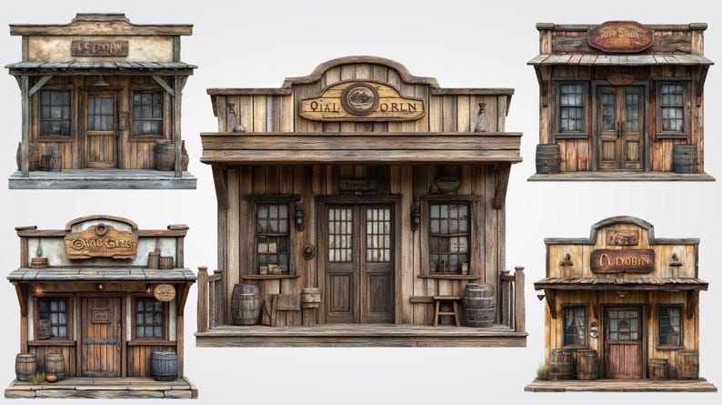 Vintage Western Saloon Clipart: Rustic Cowboy Bar PNG Graphics (digital ...