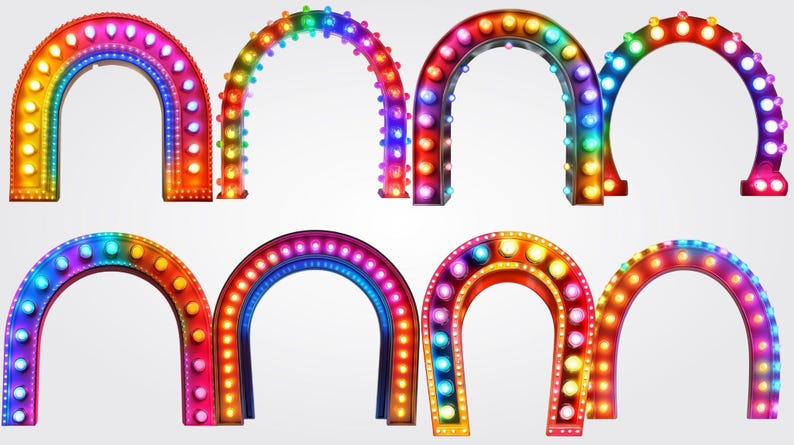 Colorful Carnival Marquee Arch Clipart, 35 PNG Party Sign, Retro ...