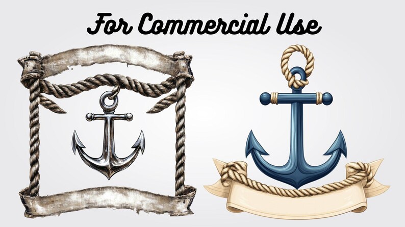 Nautical Banner Clipart PNG, Anchor, Rope and Sailor Flags Digital ...
