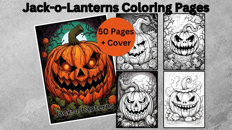 50 Jack-o-lanterns Coloring Pages, Pumpkin Halloween Coloring Book for ...