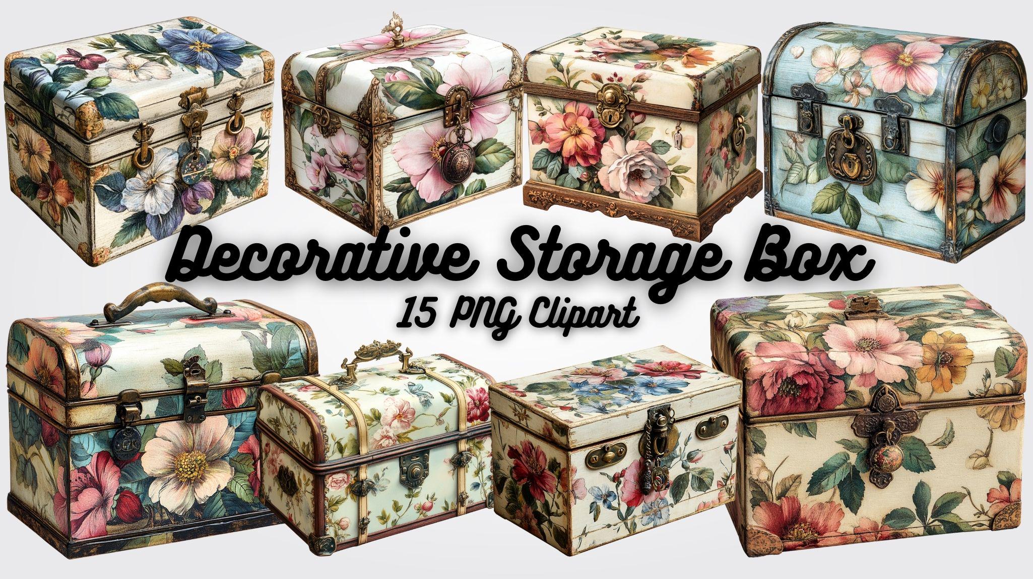 Decorative Storage Box Clipart, Vintage Wooden Box PNG Set, Rustic ...
