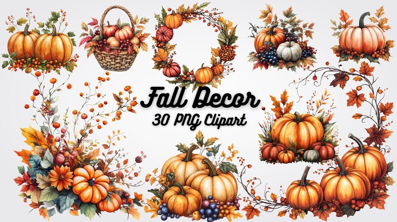 Fall Decor Clipart: 30 Autumn PNG Images (commercial Use) - Etsy