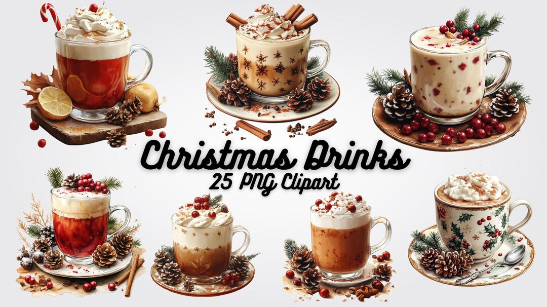 Christmas Drinks Clipart: 25 Festive PNG Graphics (commercial Use) - Etsy