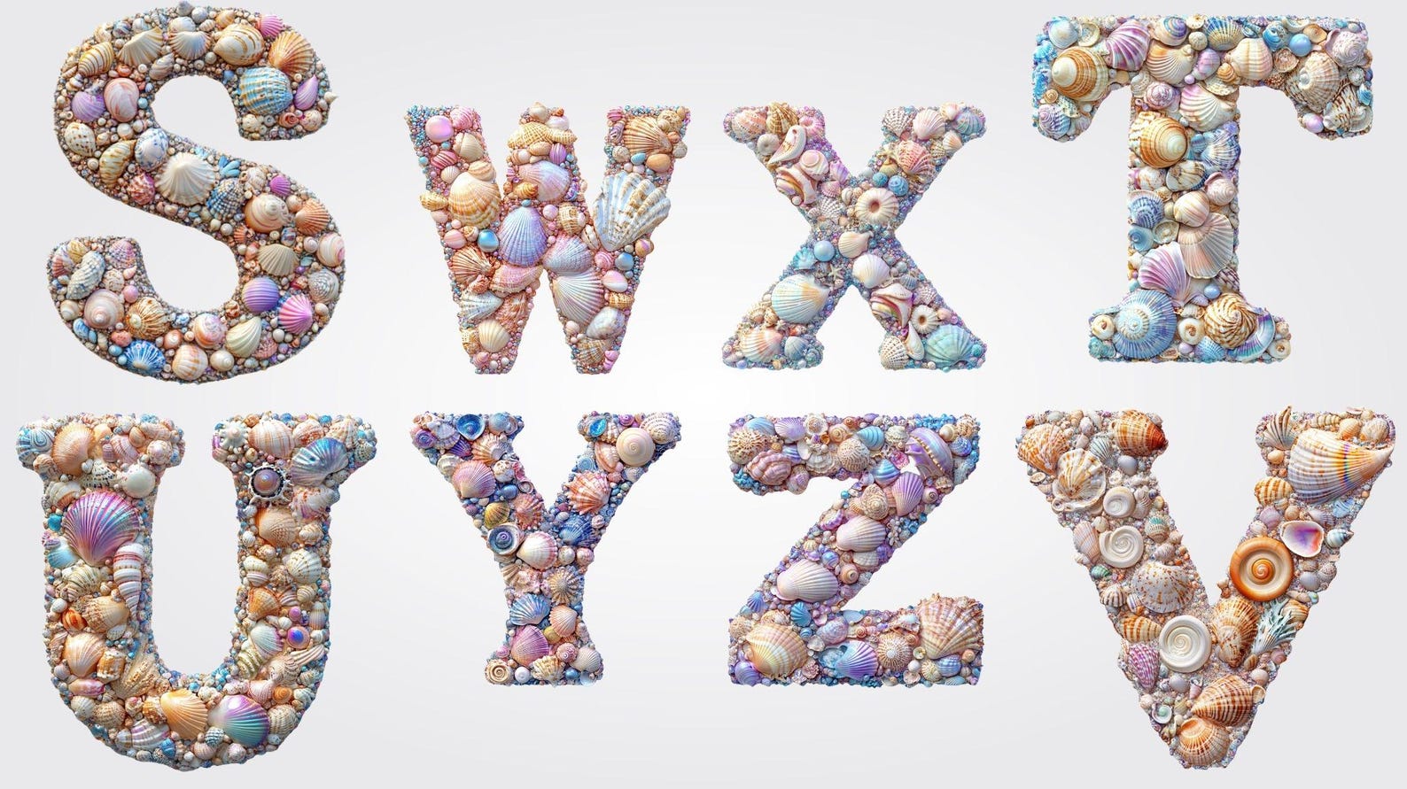 Seashell Alphabet Clipart: Coastal Letters PNG (digital Download) - Etsy