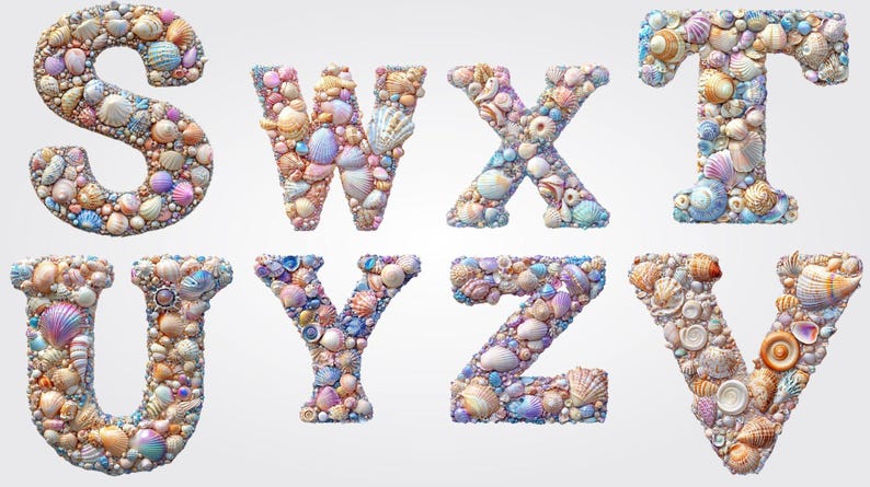 Seashell Alphabet Clipart: Coastal Letters PNG (digital Download) - Etsy