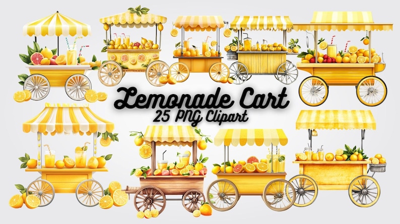 Lemonade Cart Clipart, Summer Lemon Stand PNG, Vintage Fresh Lemonade ...