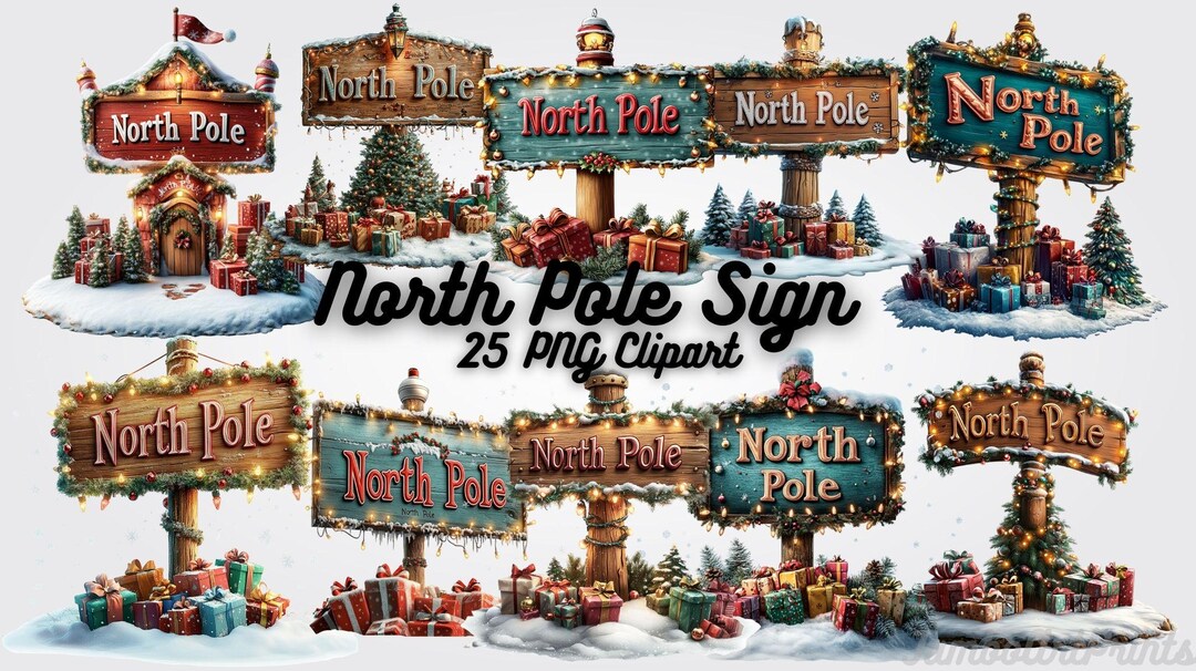 North Pole Sign Clipart: Christmas Lights PNG (digital Download) - Etsy