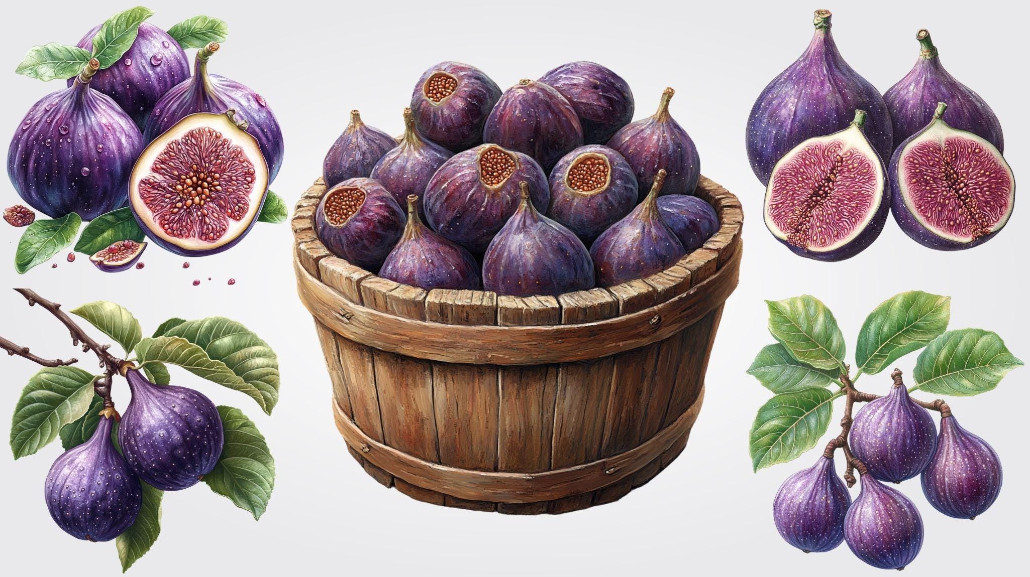 Figs Clipart PNG, Watercolor Fruit Digital Download, Printable Fig Art ...