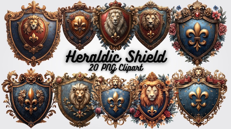 Heraldic Shield Clipart: Medieval Crest PNG Bundle (digital Download ...