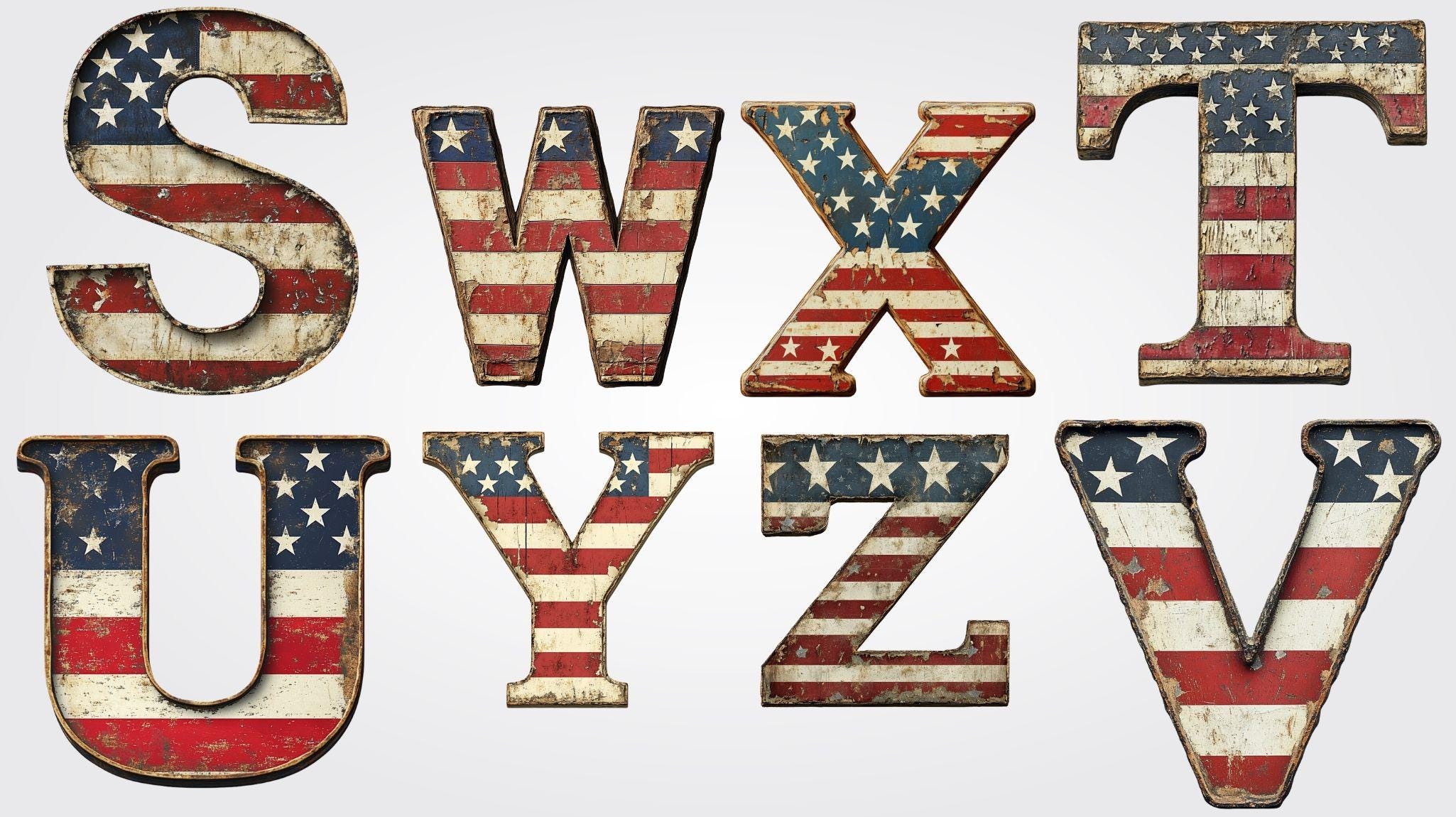 American Flag Alphabet Clipart: Wooden Patriotic Letters (PNG) - Etsy