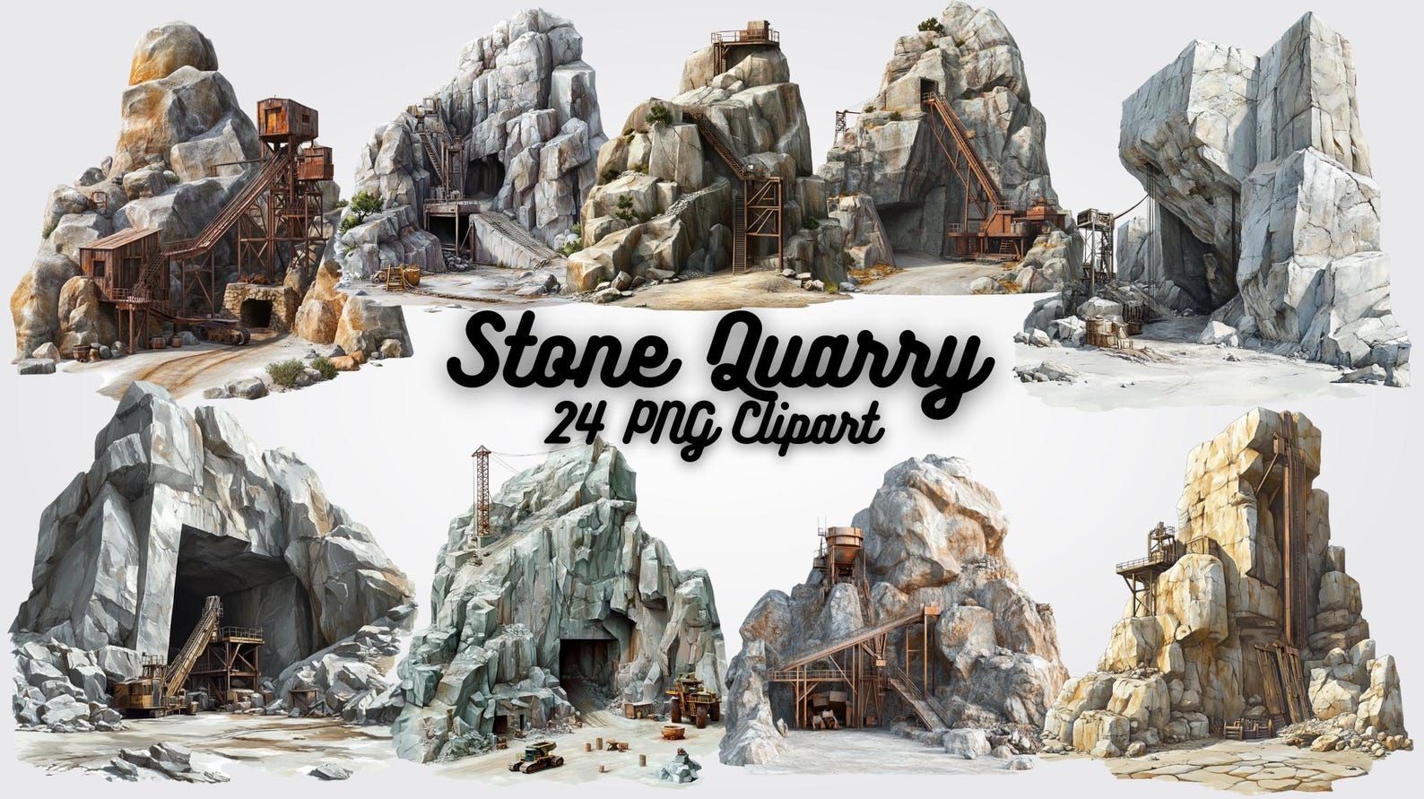 Stone Quarry Clipart, Digital Mining Rocks, Quarry Equipment ...