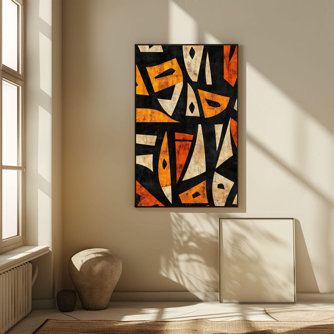 African Tribal Abstract Art Print: Ochre, Rust & Charcoal (digital ...