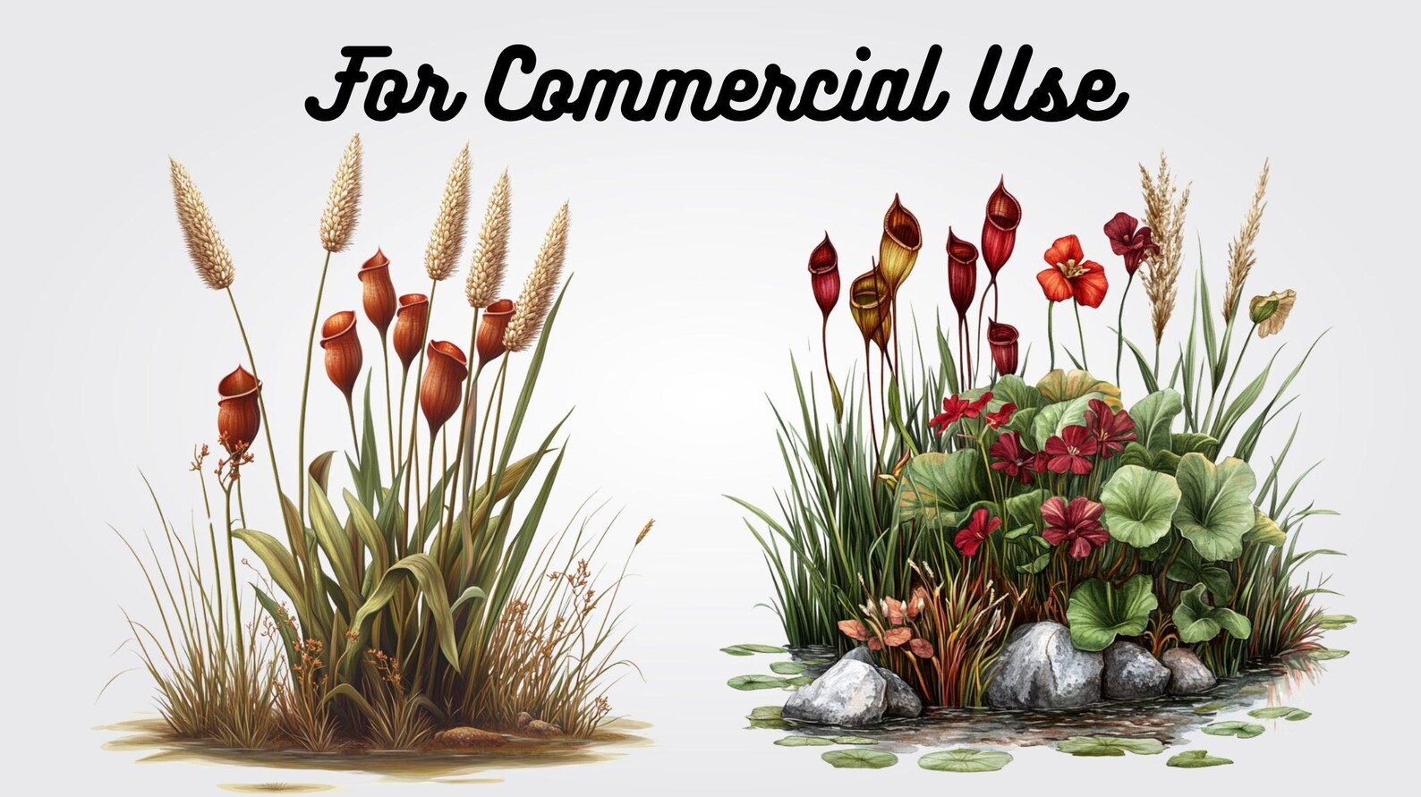 Bog Flora Clipart, Botanical PNG Digital Download, Wild Wetland Plants ...