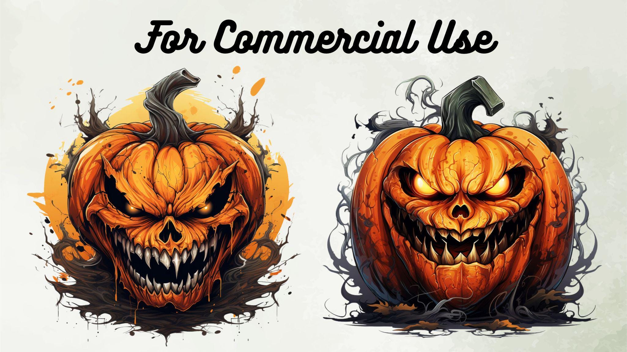 50 Scary Pumpkin Watercolor Clipart: Halloween PNG Images (digital ...