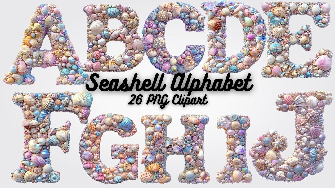 Seashell Alphabet Clipart, Coastal Beach Letters PNG, Shell Letters PNG ...