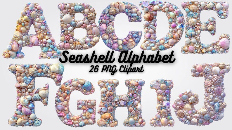 Seashell Alphabet Clipart: Coastal Letters PNG (digital Download) - Etsy