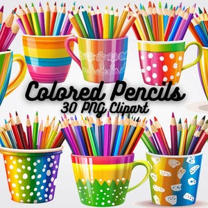 Rainbow Colored Pencils Clipart: School Supply Graphics (30 PNG) - Etsy