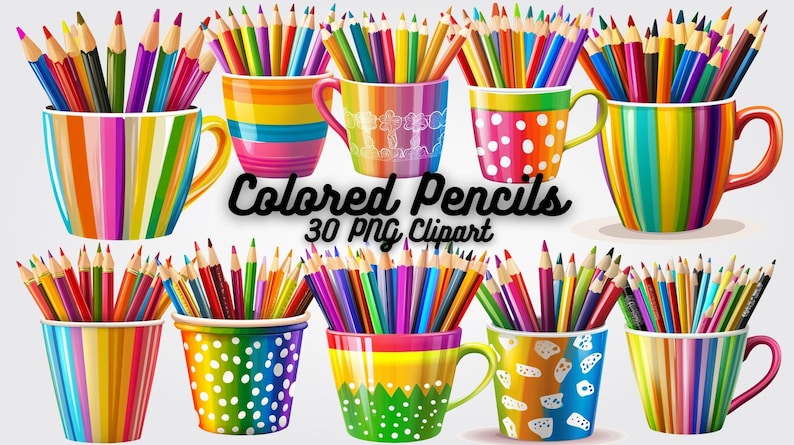 Rainbow Colored Pencils Clipart: School Supply Graphics (30 PNG) - Etsy