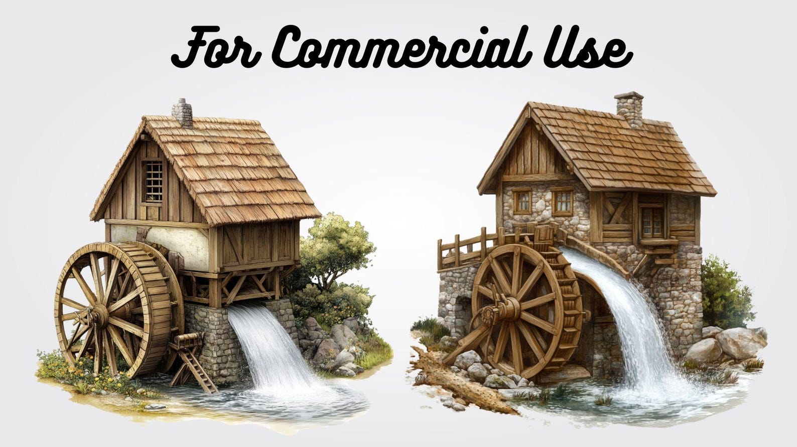 Watermill Clipart PNG: 20 Rustic Mill Illustrations (digital Designs ...