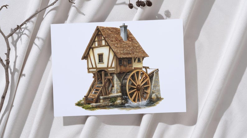 Watermill Clipart PNG: 20 Rustic Mill Illustrations (digital Designs ...