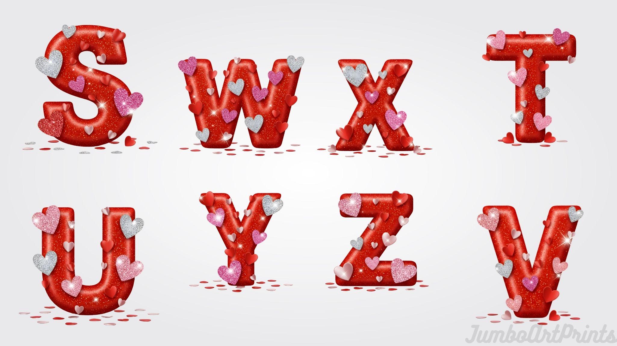 Glitter Valentine Alphabet Clipart - Sparkly Love Letters PNG, Heart ...