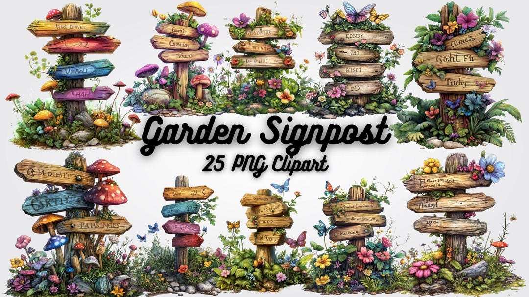 Garden Signpost Clipart, Rustic Garden Signs PNG, Vintage Wood Sign ...
