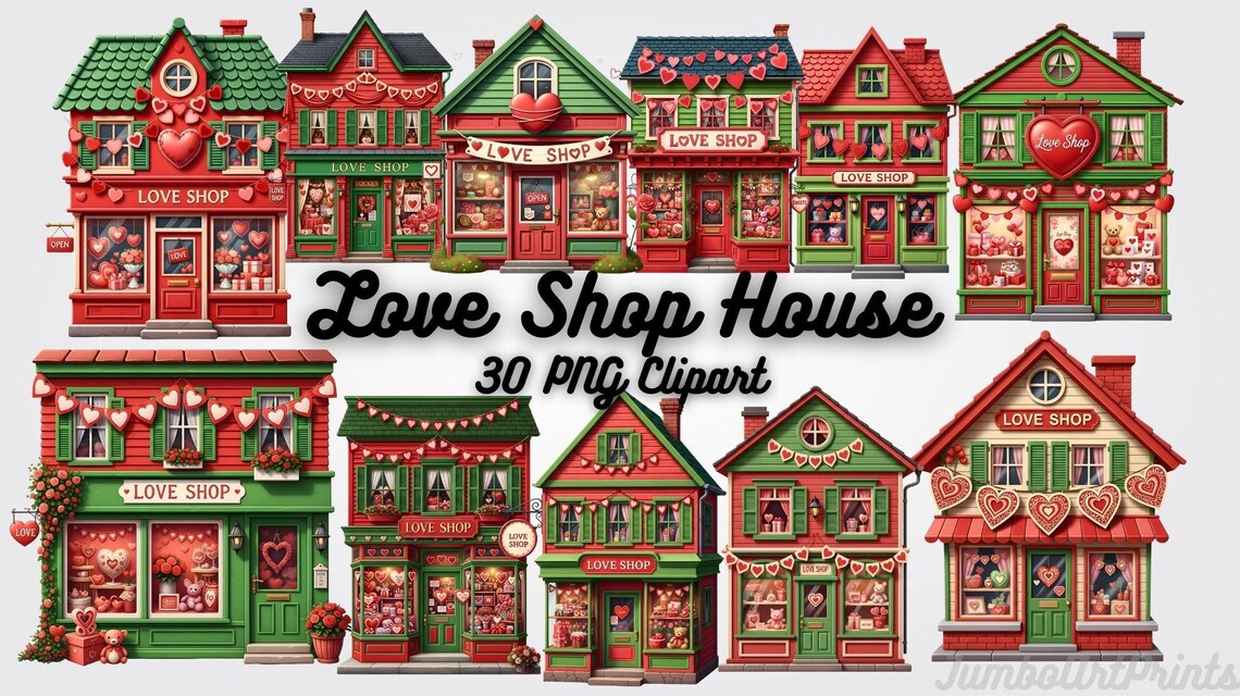 Love Shop House Clipart - Valentine Store Pngs, Red Green Shop Graphics ...