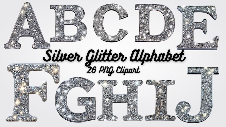 Silver Glitter Alphabet Clipart: 26 PNG Glam Letters (digital Projects ...