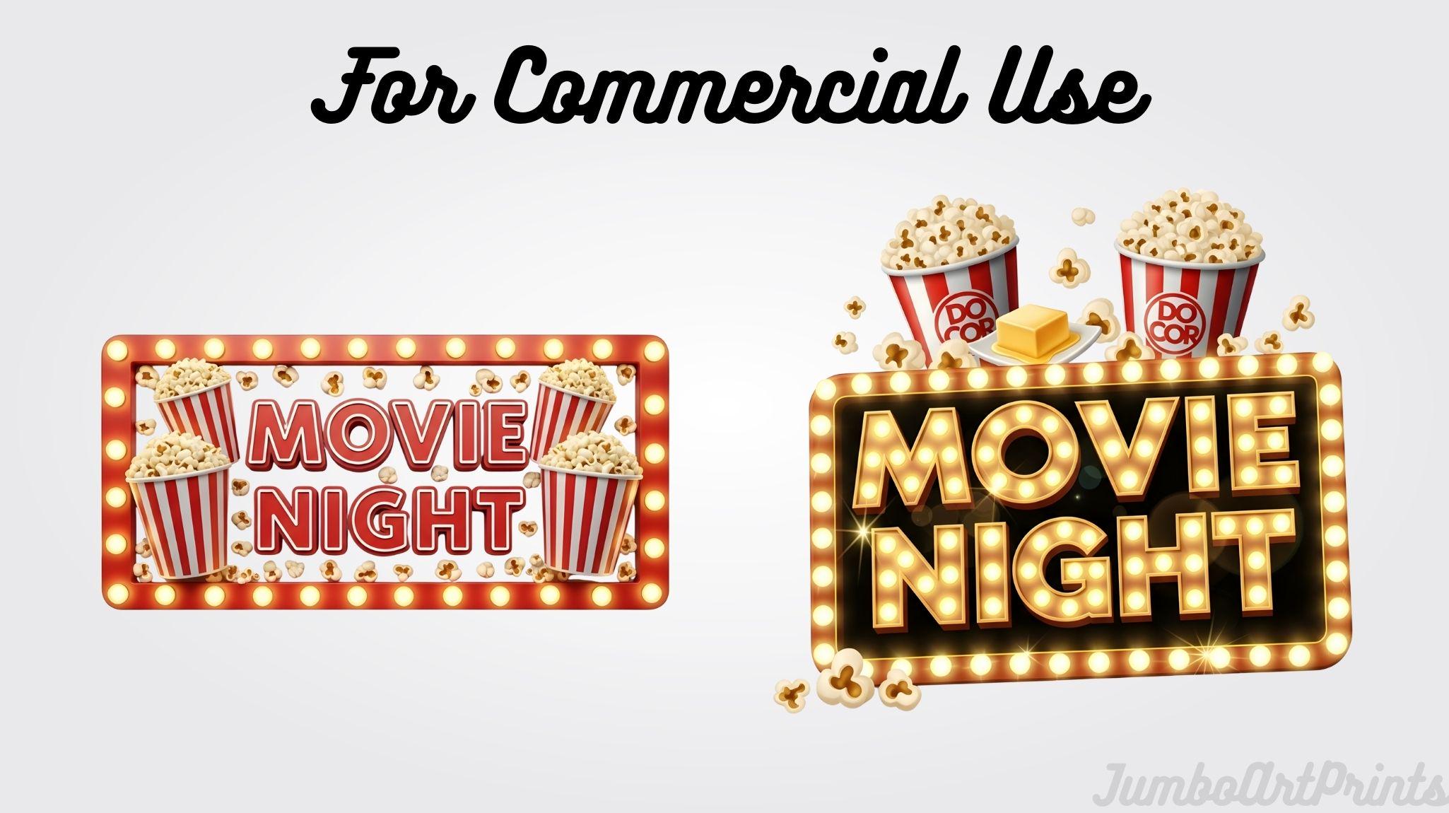 Movie Night Sign Clipart - Popcorn Cinema Pngs, Light Bulb Marquee Film ...