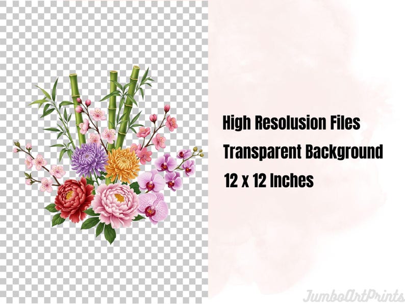 Bouquet de fleurs asiatiques, clipart PNG, illustrations botaniques en ...
