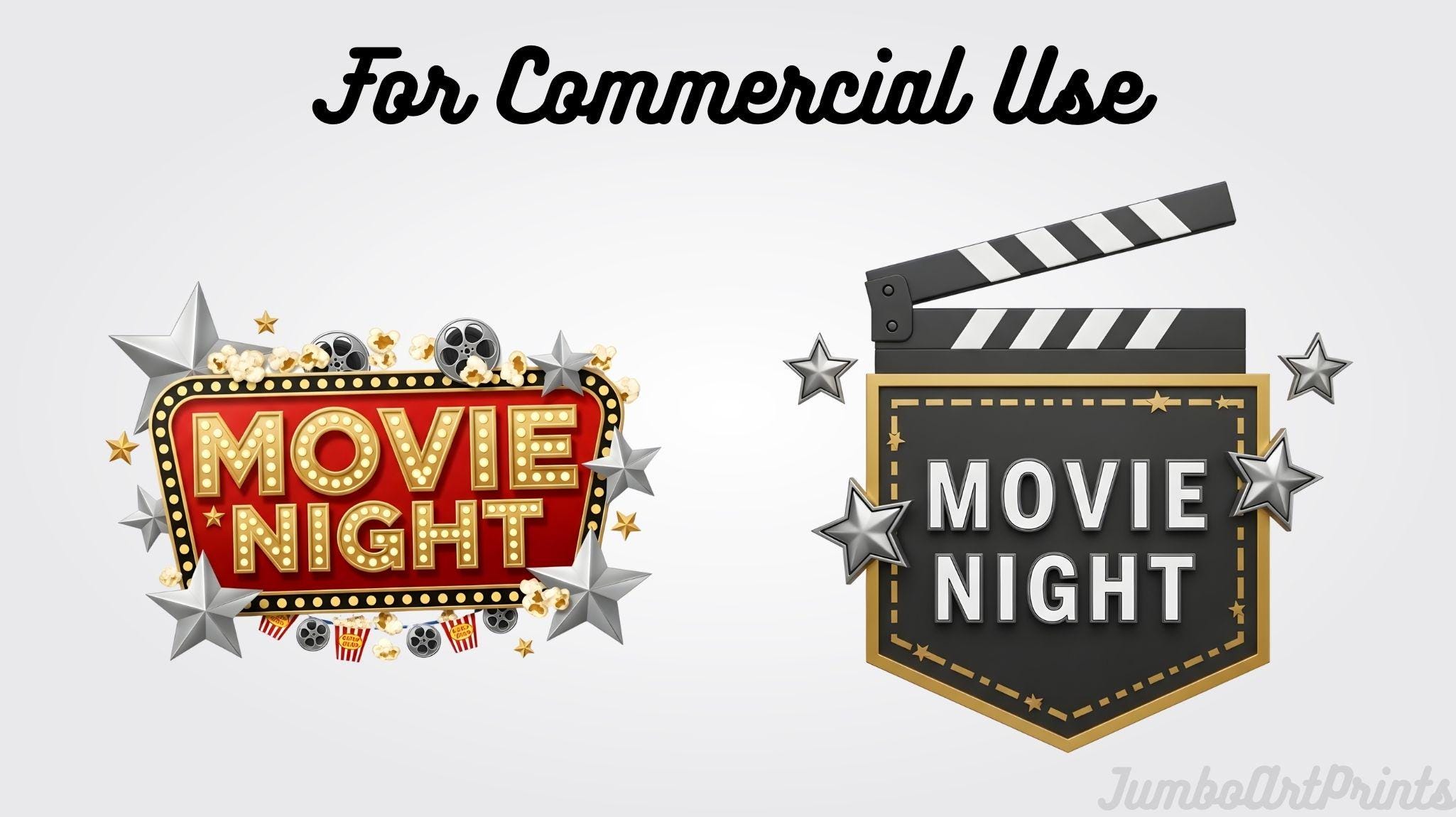 Retro Movie Night Banner Clipart - Vintage Cinema Metallic Star Banners ...