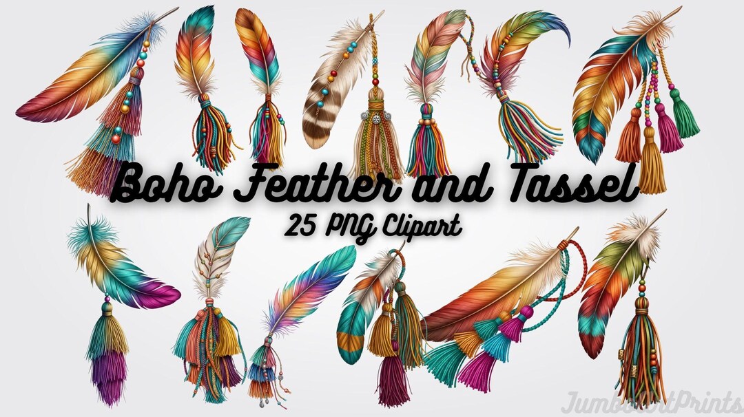 Boho Feather Tassel Clipart, Watercolor Bohemian PNG (digital Download ...