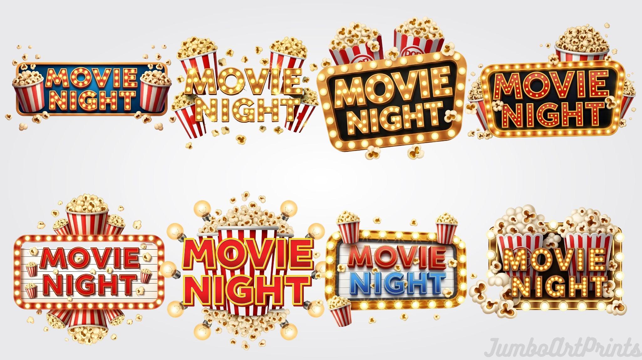 Movie Night Sign Clipart - Popcorn Cinema Pngs, Light Bulb Marquee Film ...