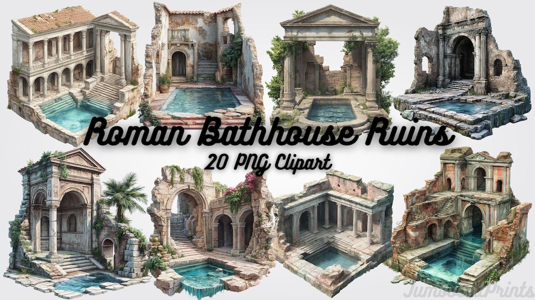 Roman Bathhouse Ruins Clipart: Ancient Architecture PNG (digital ...