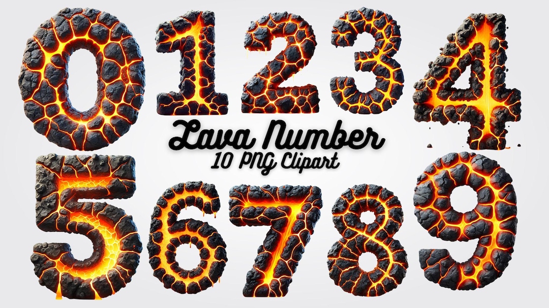 Lava Number Clipart: 10 Fiery PNG Images (12x12 Inch) - Etsy