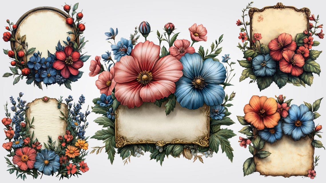 Old Floral Label Clipart, Vintage Flower Label Pngs, Antique Ephemera ...