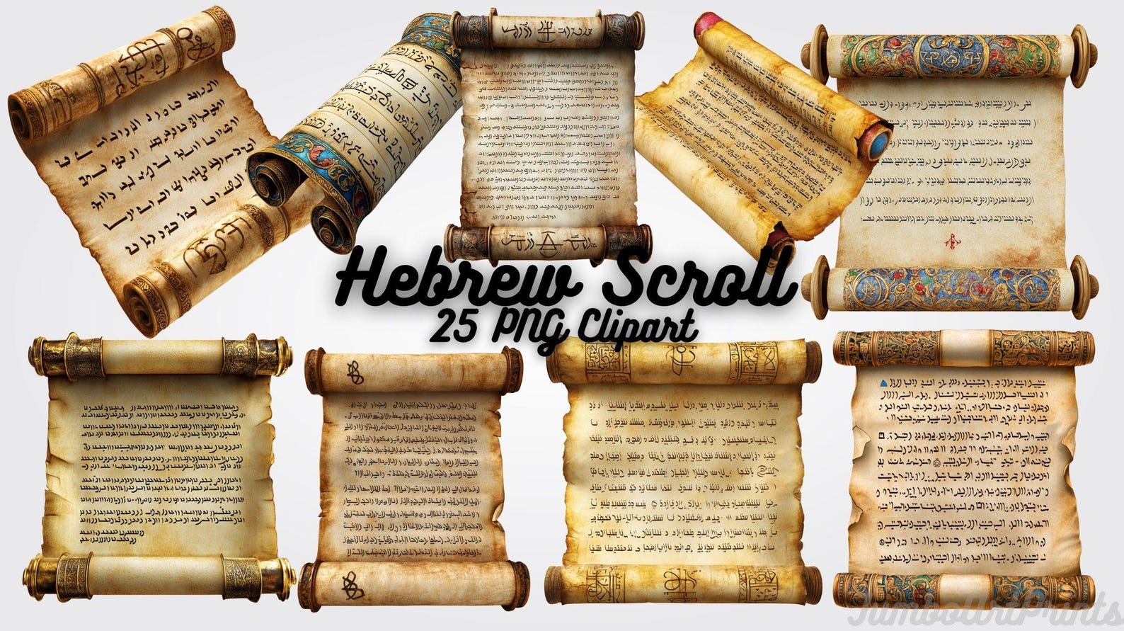 Hebrew Scroll Clipart: Ancient Design PNG Images (digital Download ...