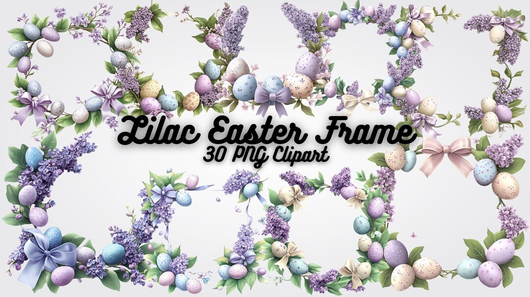 Lilac Easter Frame Clipart,egg Clipart, Flower Clipart, Pastel Purple ...
