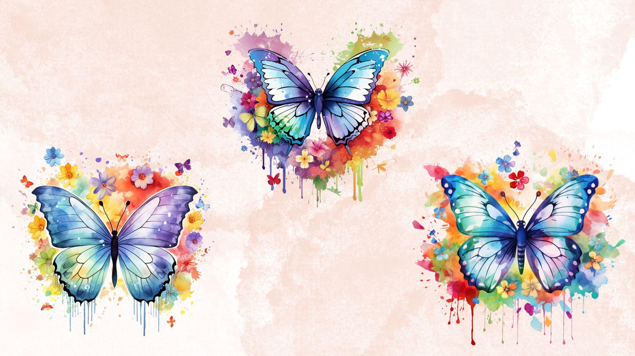 Rainbow Butterfly Clipart Bundle: 40 Vibrant PNG Images (digital ...