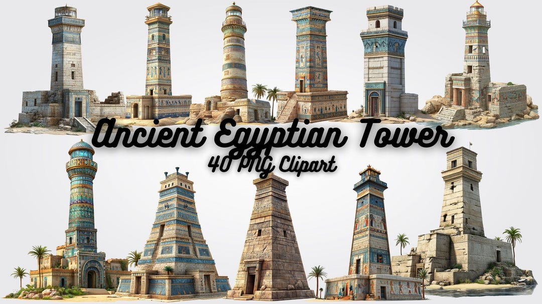Egyptian Tower Clipart: Pharaoh, Pyramid & Hieroglyphs (digital ...