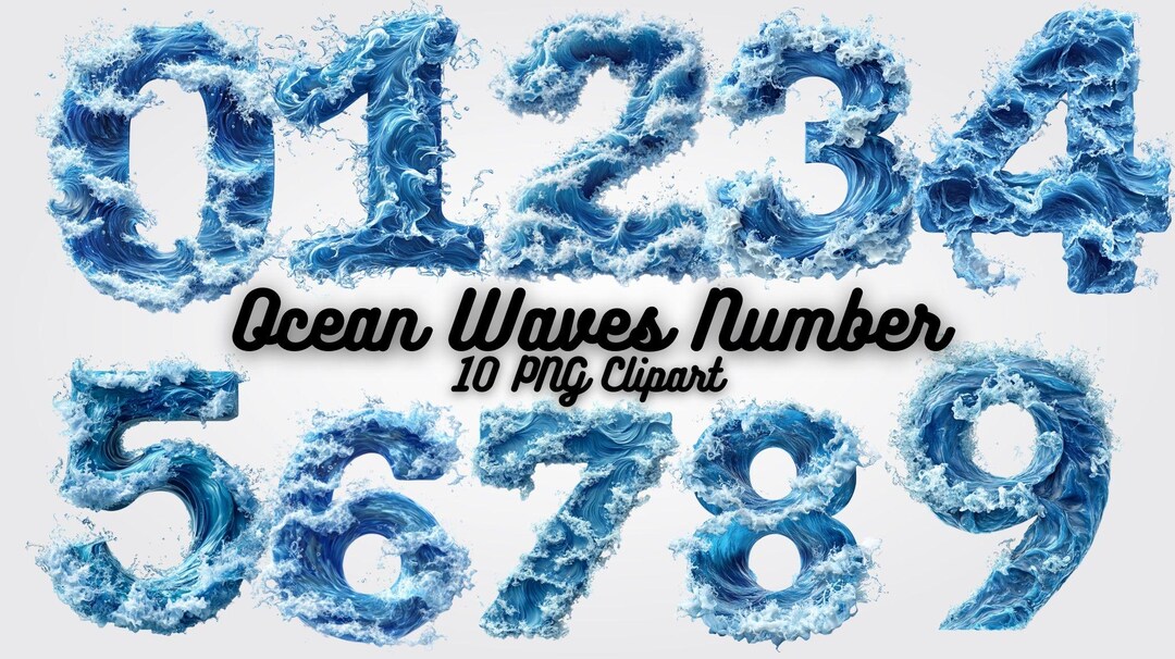 Ocean Waves Number Clipart, Water Splash Numbers PNG, Blue Sea Numbers ...