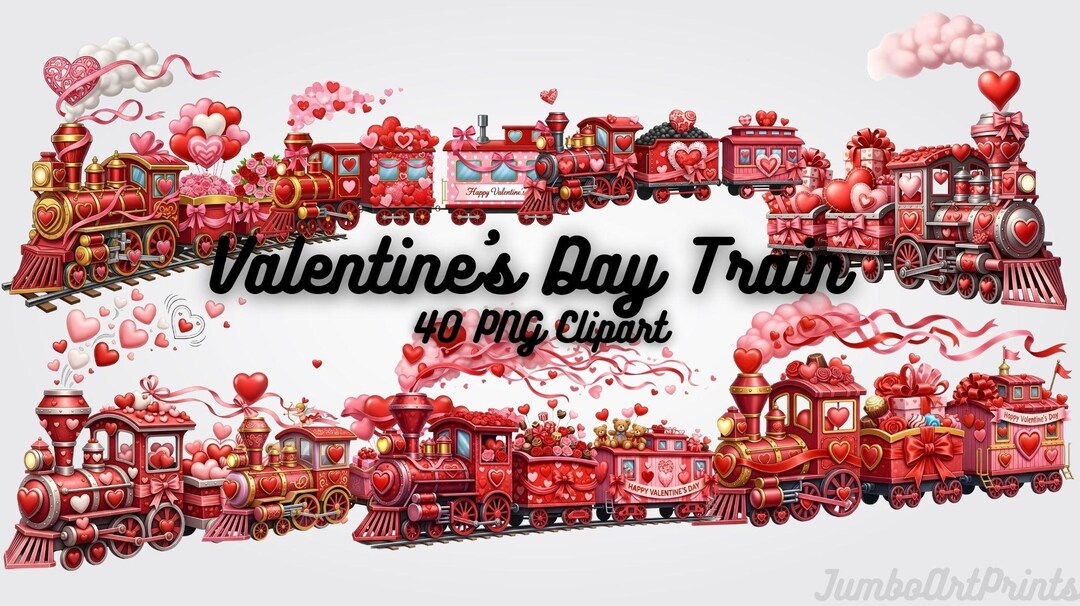 Valentine Train Clipart - Love Train PNG, Hearts Pink Ribbons Romantic ...
