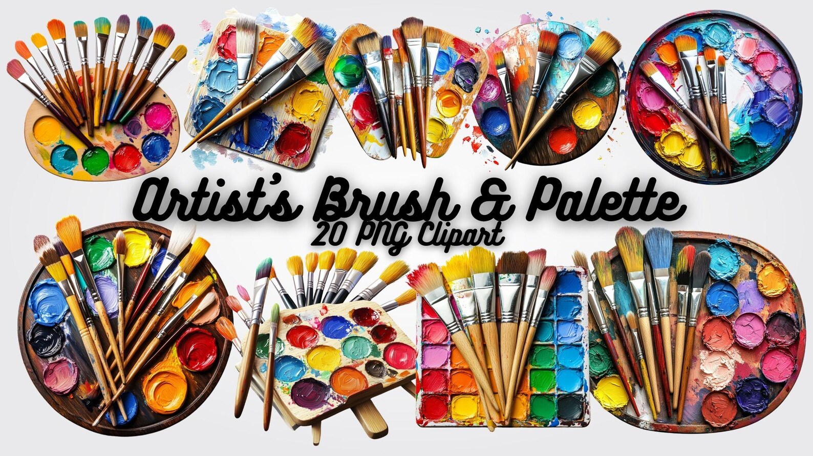 Artist’s Brush and Palette Clipart PNG, Watercolor Art Supplies Digital ...
