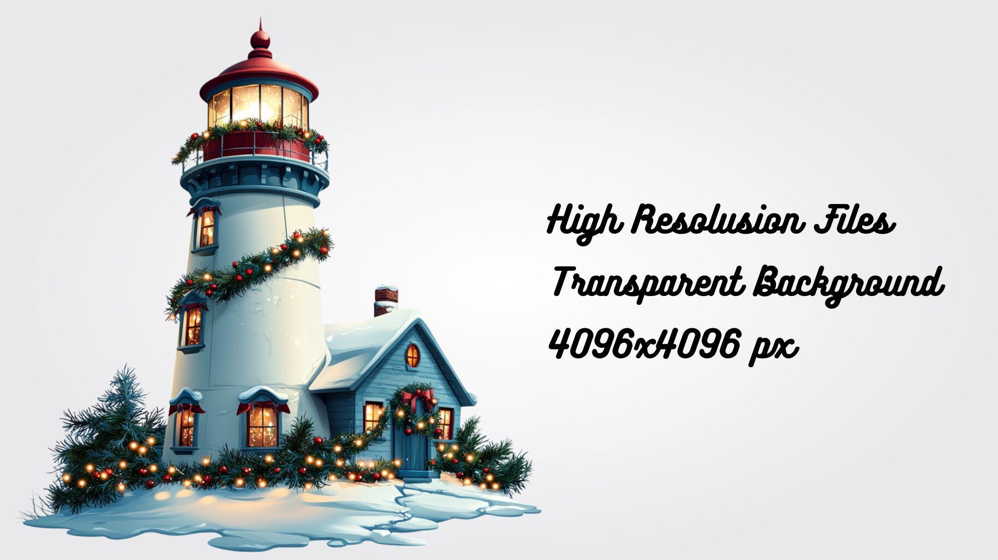 35 Christmas Lighthouse Clipart, Nautical Christmas,png Transparent ...